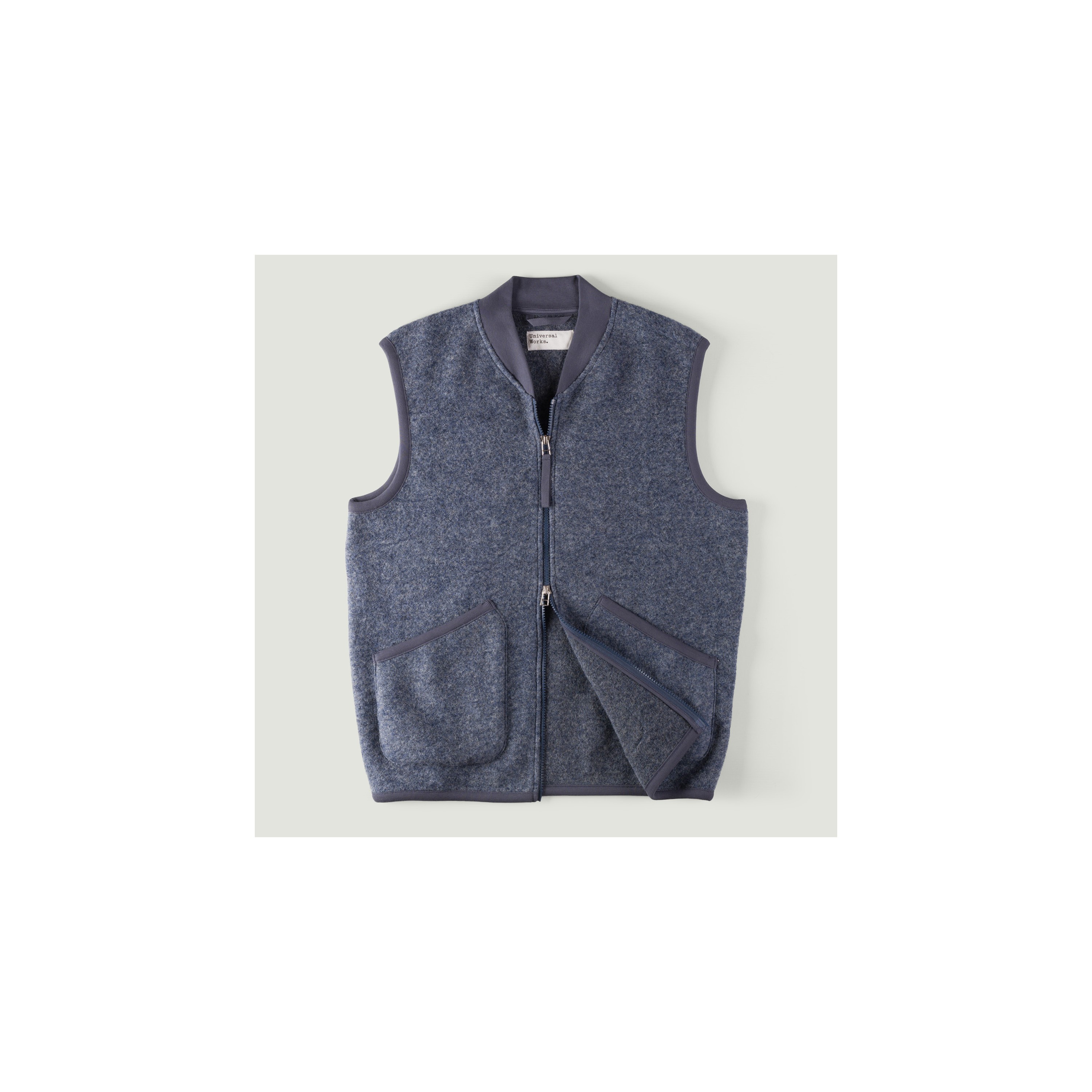 UNIVERSAL WORKS / Wool Fleece Zip Waistcoat Slate Blue