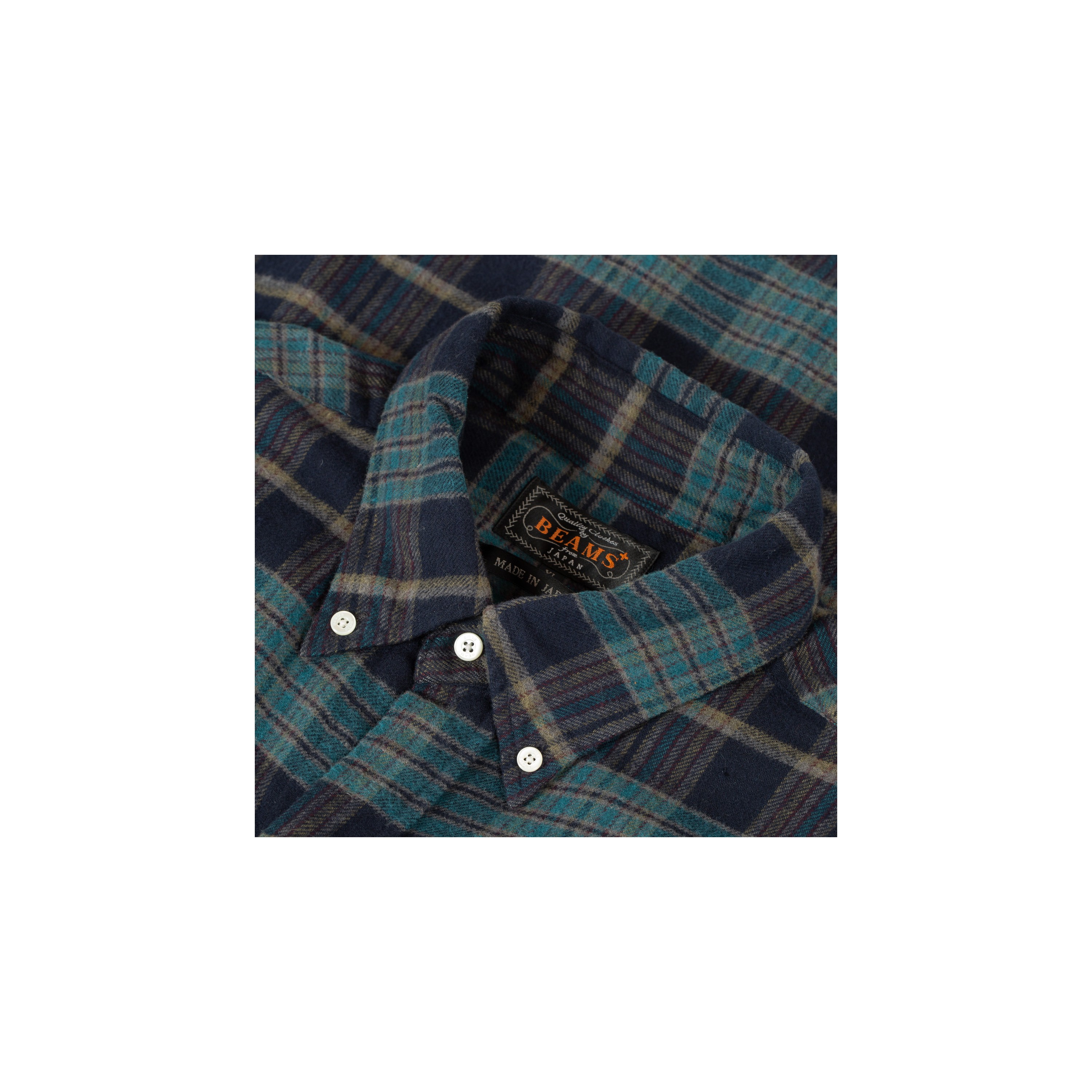 BEAMS PLUS / BD Classic Fit Indian Flannel Plaid Over Dye Blue