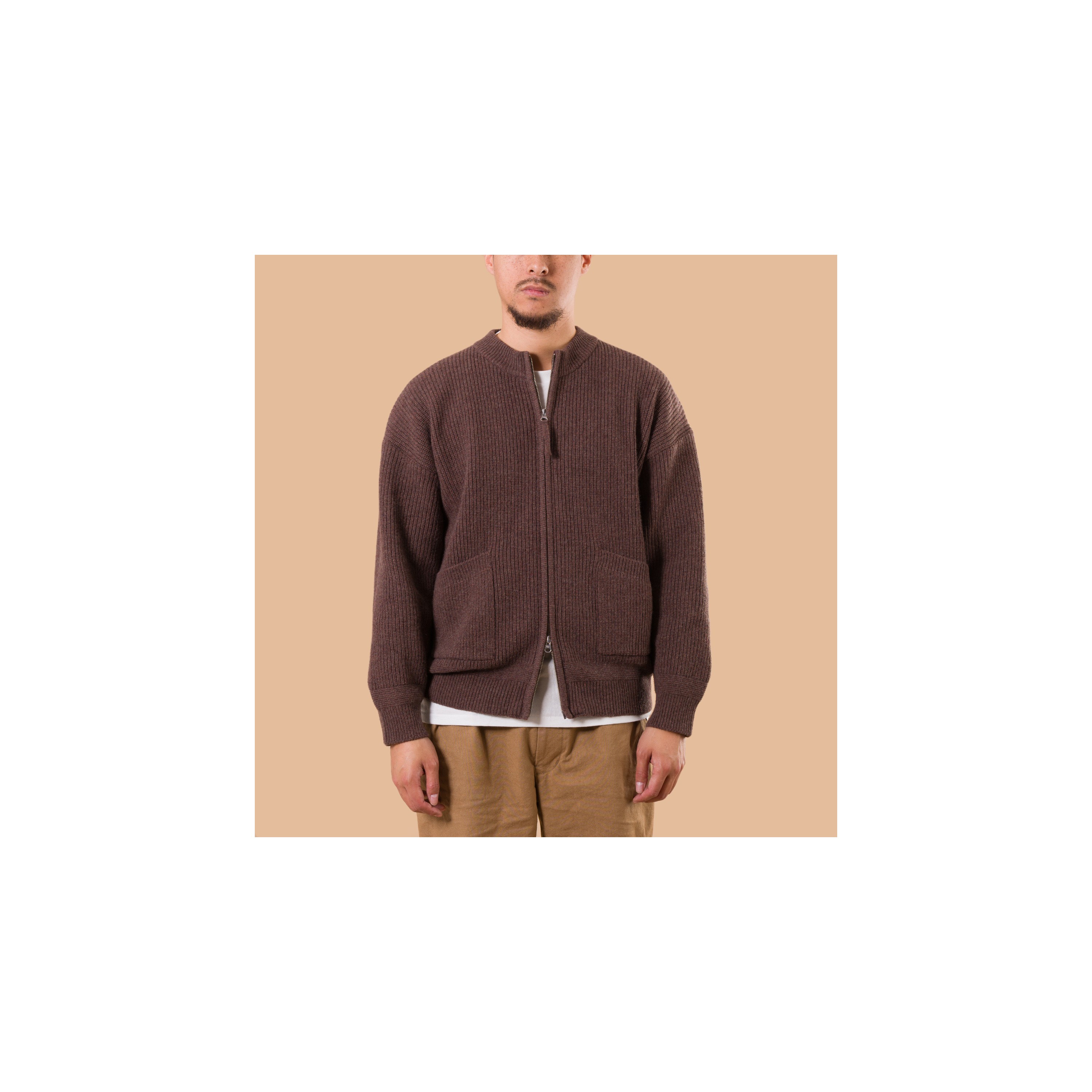 FRIZMWORKS / Wool Deck Zip Up Cardigan Choco Brown