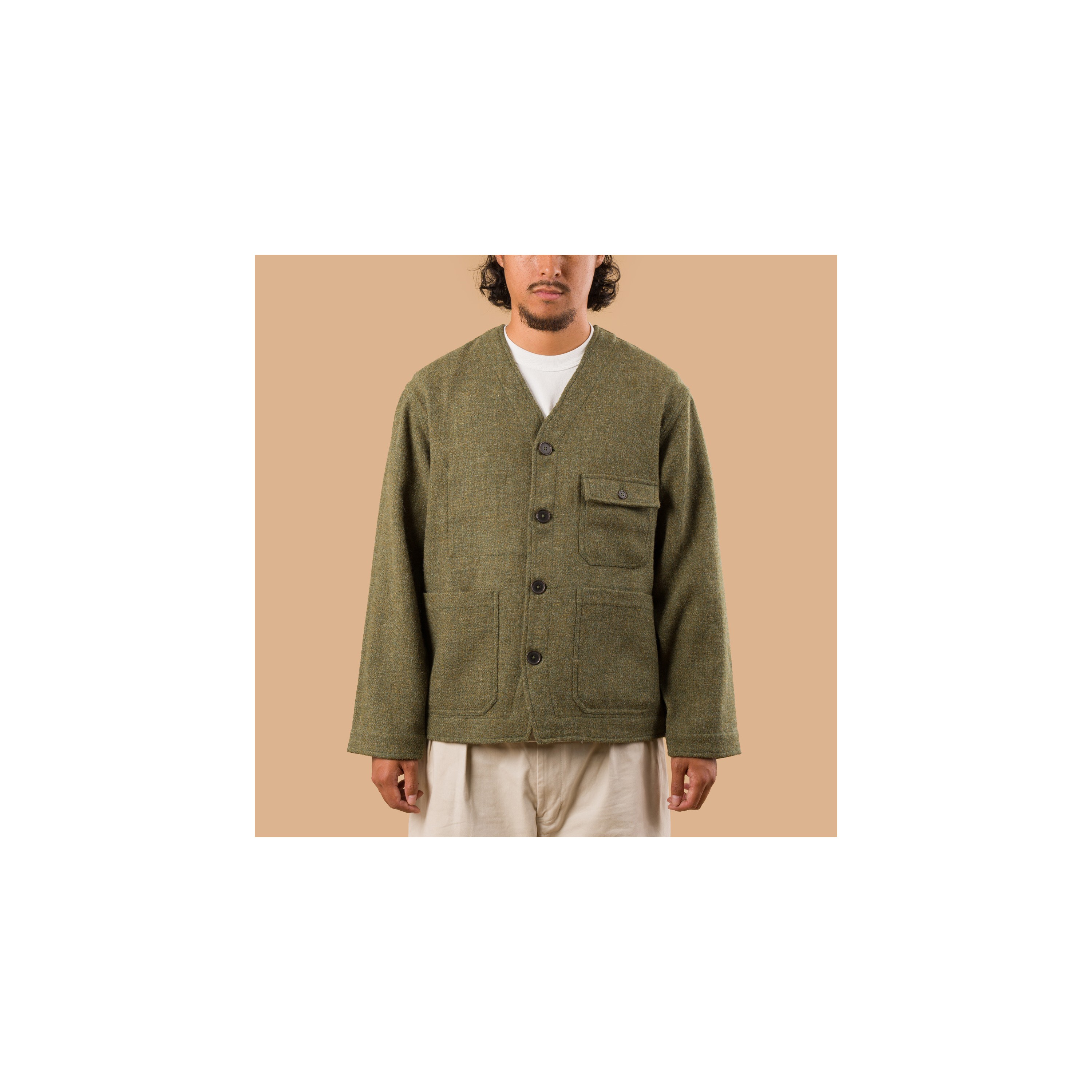 UNIVERSAL WORKS x FLÂNEURS / Harris Tweed Plaid Cabin Jacket Green