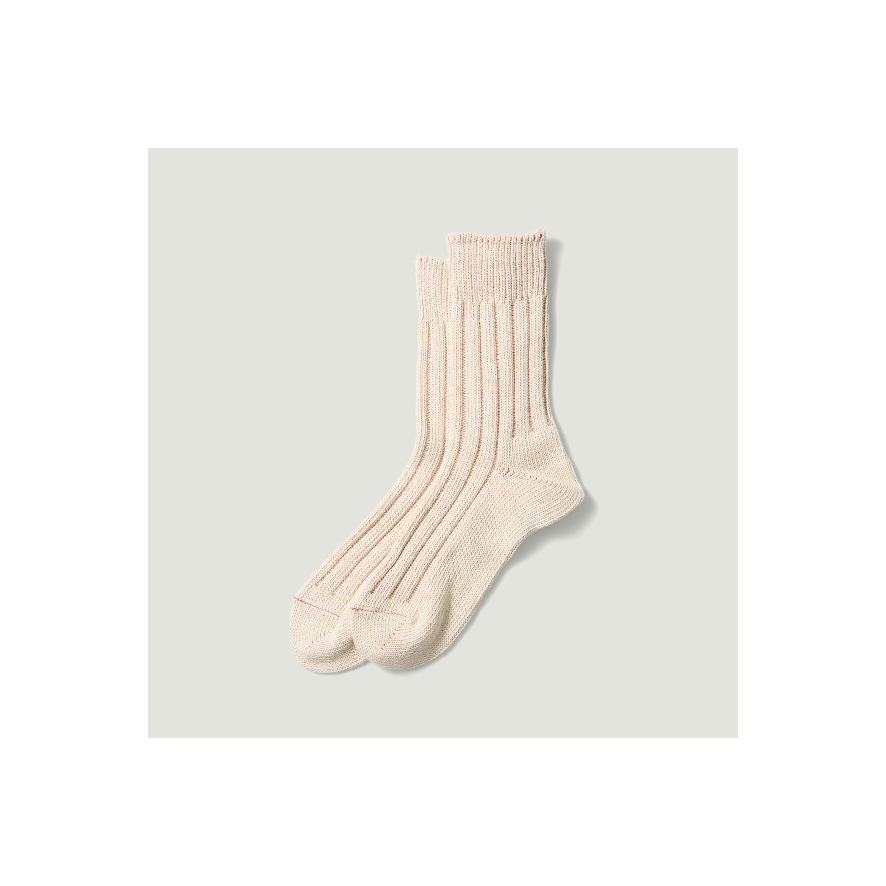 ROTOTO / Organic Cotton Wide Rib Socks Ecru/Red